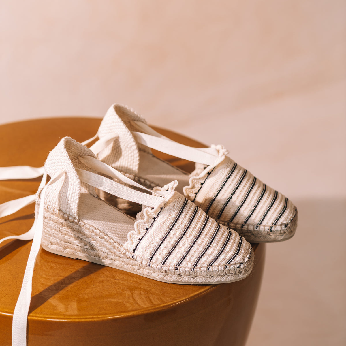 TONI PONS - "Noisette Cru" Striped Knit Espadrille with Ribbons – niu-shop